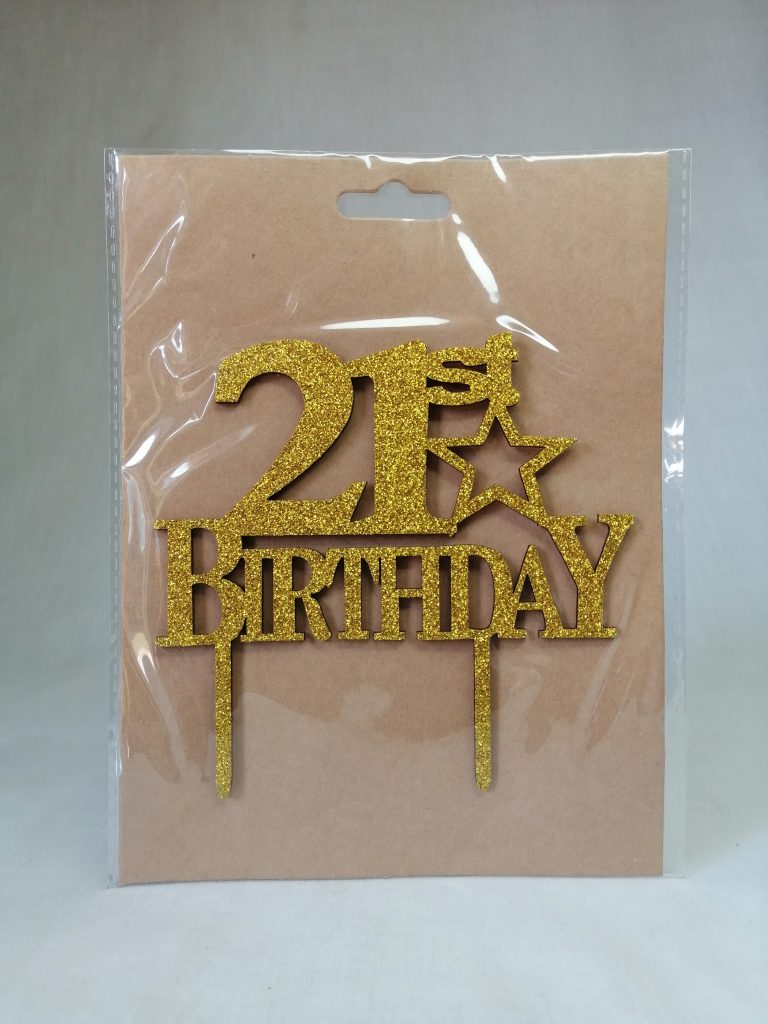 21 Birthday Wooden Cake Topper With Gold Glitter - The Home Of Kheik